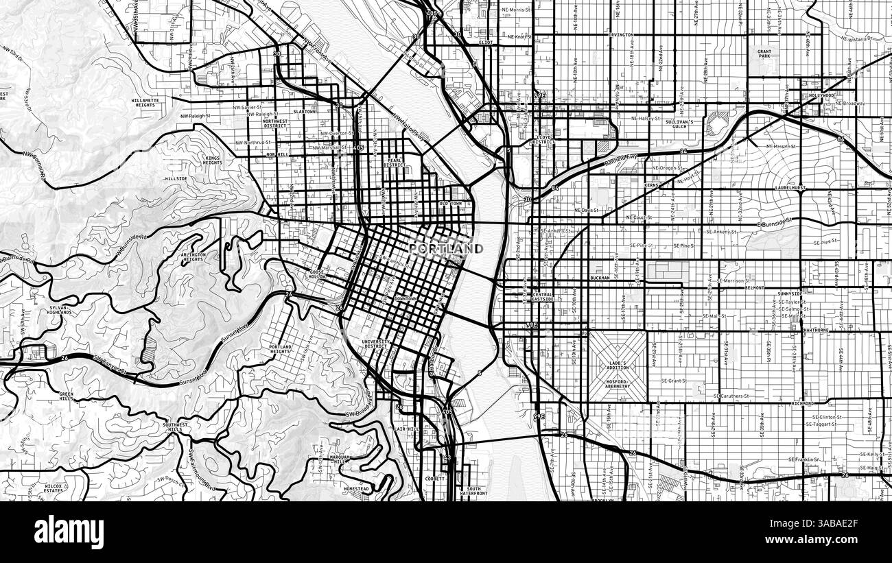 Minimalist Portland Street Map with Labels and Neighborhoods with many ...