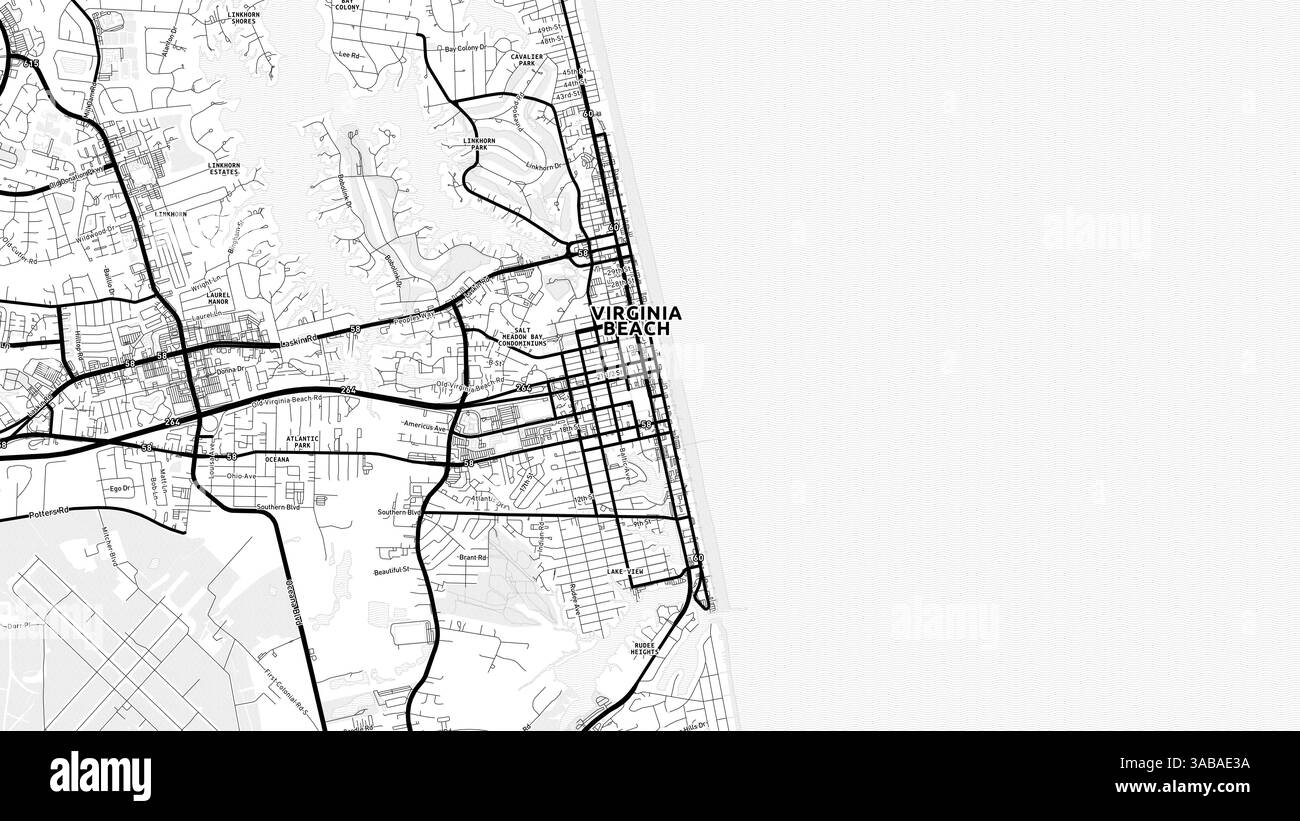 Minimalist Virginia Beach Street Map with Labels and Neighborhoods with ...