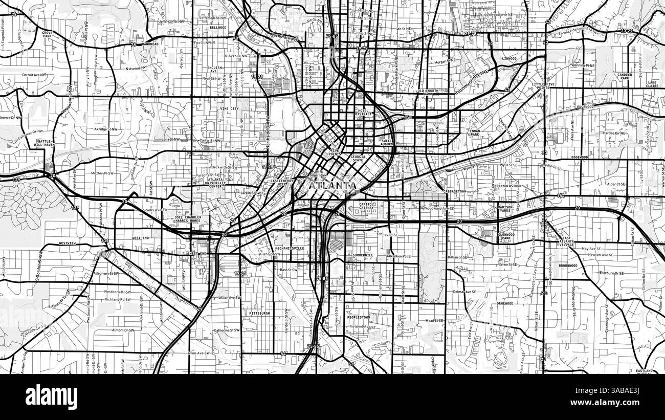 Minimalist Atlanta Street Map with Labels and Neighborhoods with many ...