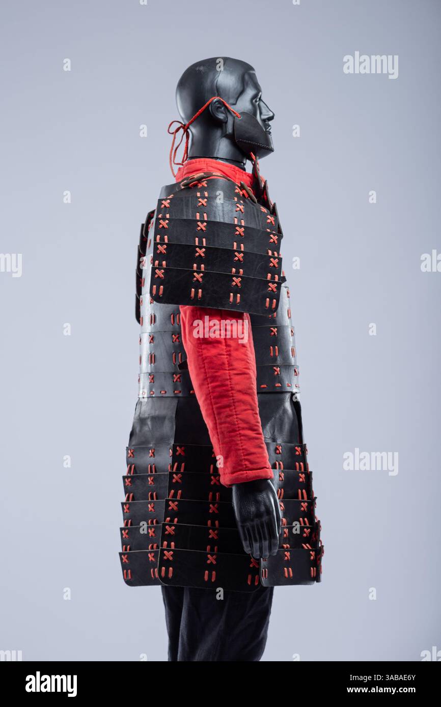 Black and Red Leather Armor Set on Mannequin. Full medieval warrior ...