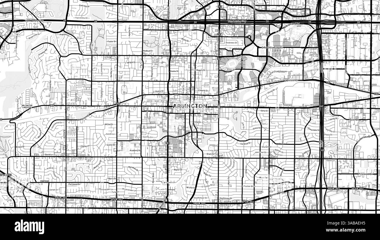 Minimalist Arlington Street Map with Labels and Neighborhoods with many ...