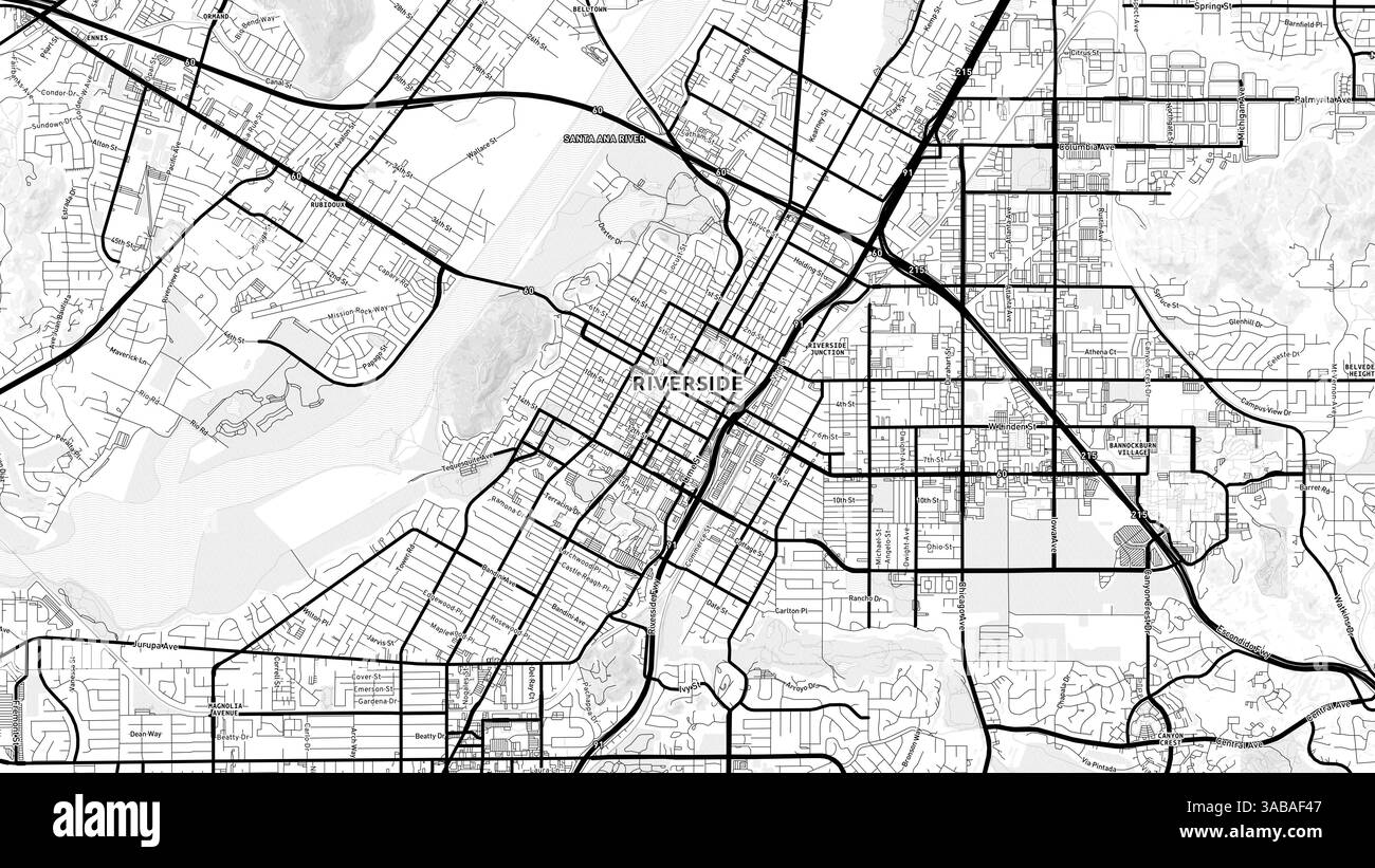 Minimalist Riverside Street Map with Labels and Neighborhoods with many ...