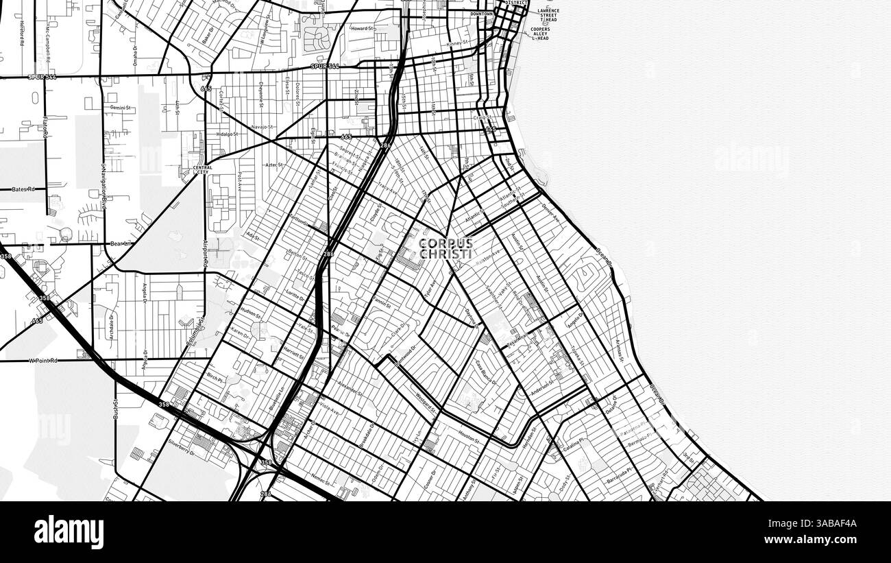 Minimalist Corpus Christi Street Map with Labels and Neighborhoods with ...