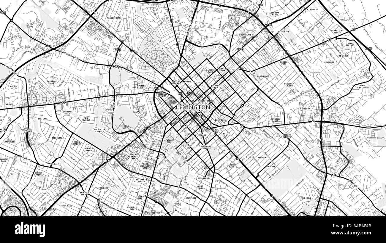 Minimalist Lexington Street Map with Labels and Neighborhoods with many ...