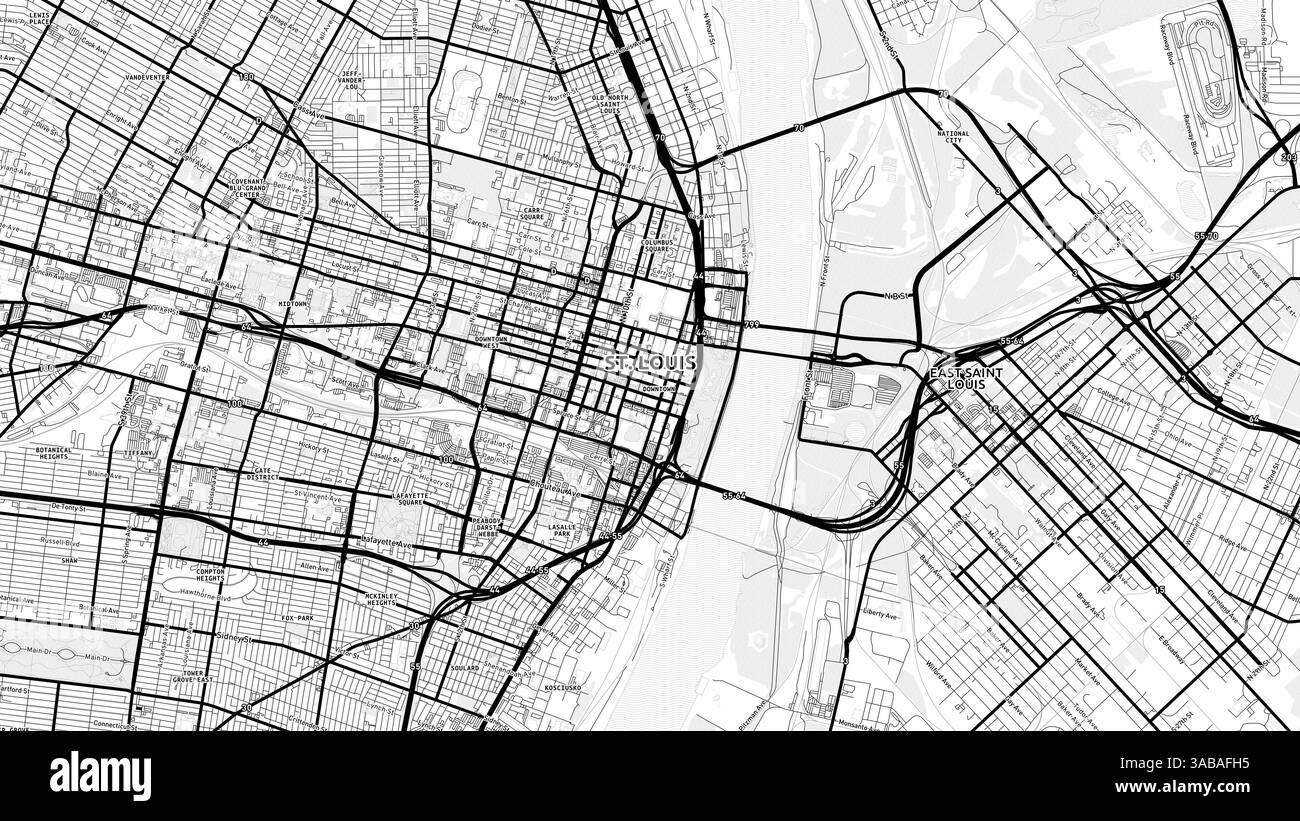 Minimalist St. Louis Street Map with Labels and Neighborhoods with many ...
