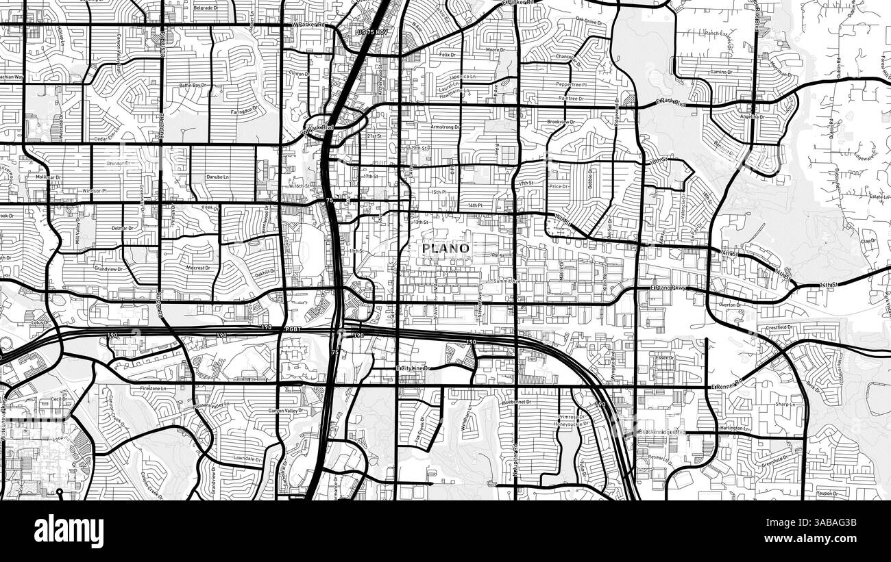 Minimalist Plano Street Map with Labels and Neighborhoods with many ...