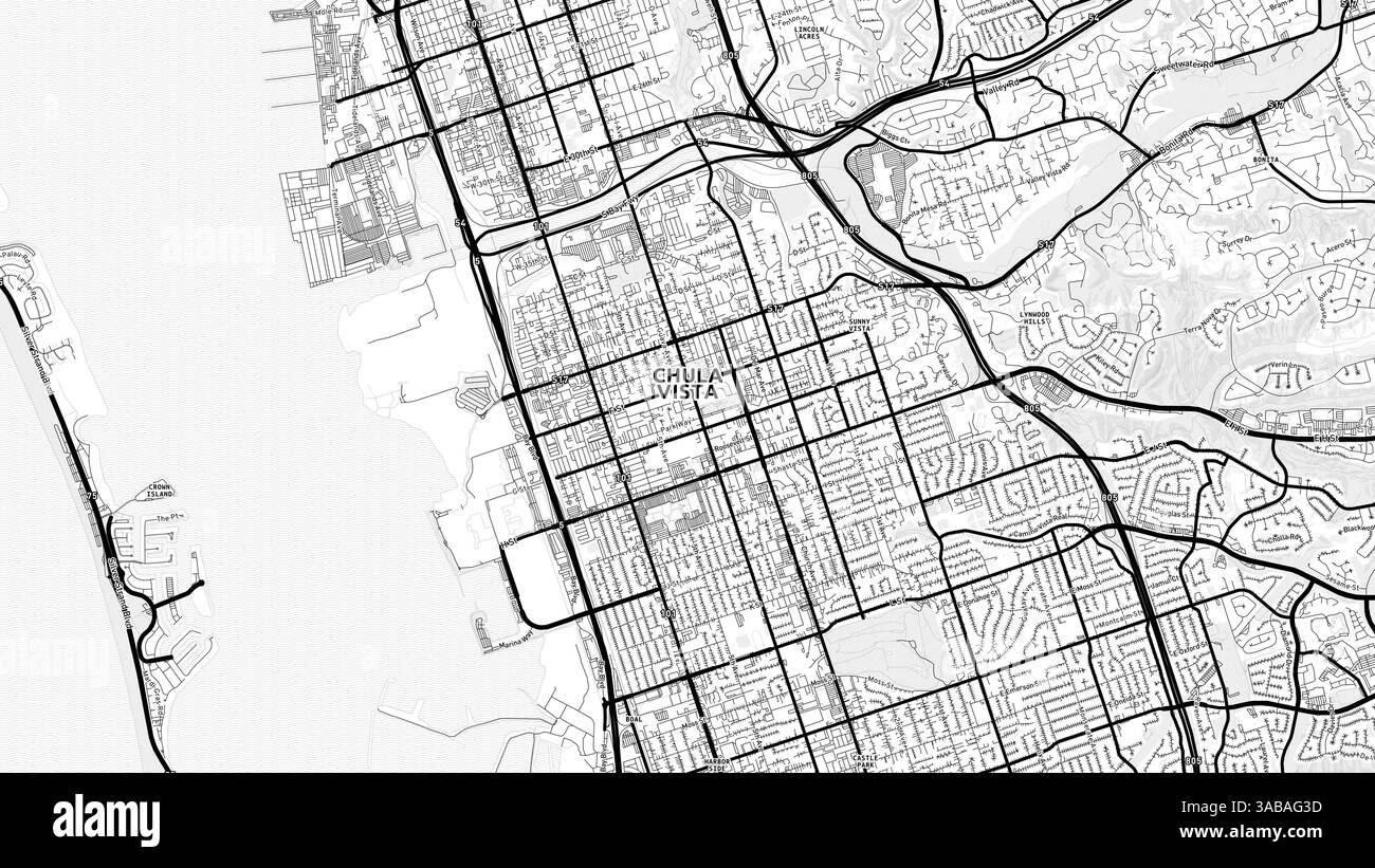 Minimalist Chula Vista Street Map with Labels and Neighborhoods with ...