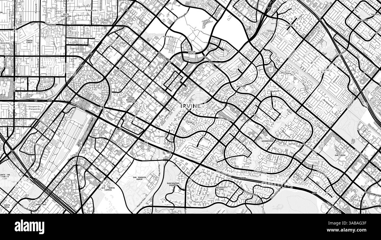 Minimalist Irvine Street Map with Labels and Neighborhoods with many ...