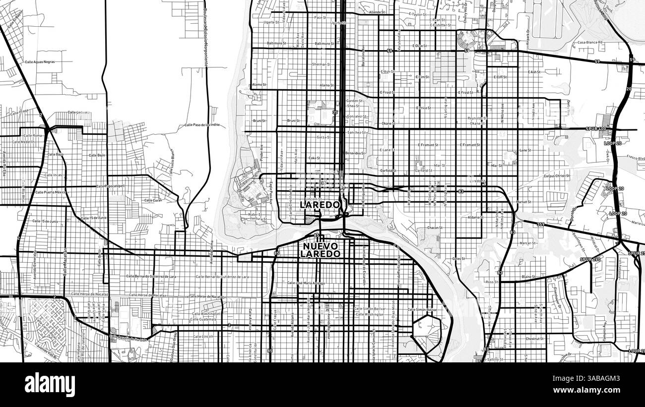 Minimalist Laredo Street Map with Labels and Neighborhoods with many ...