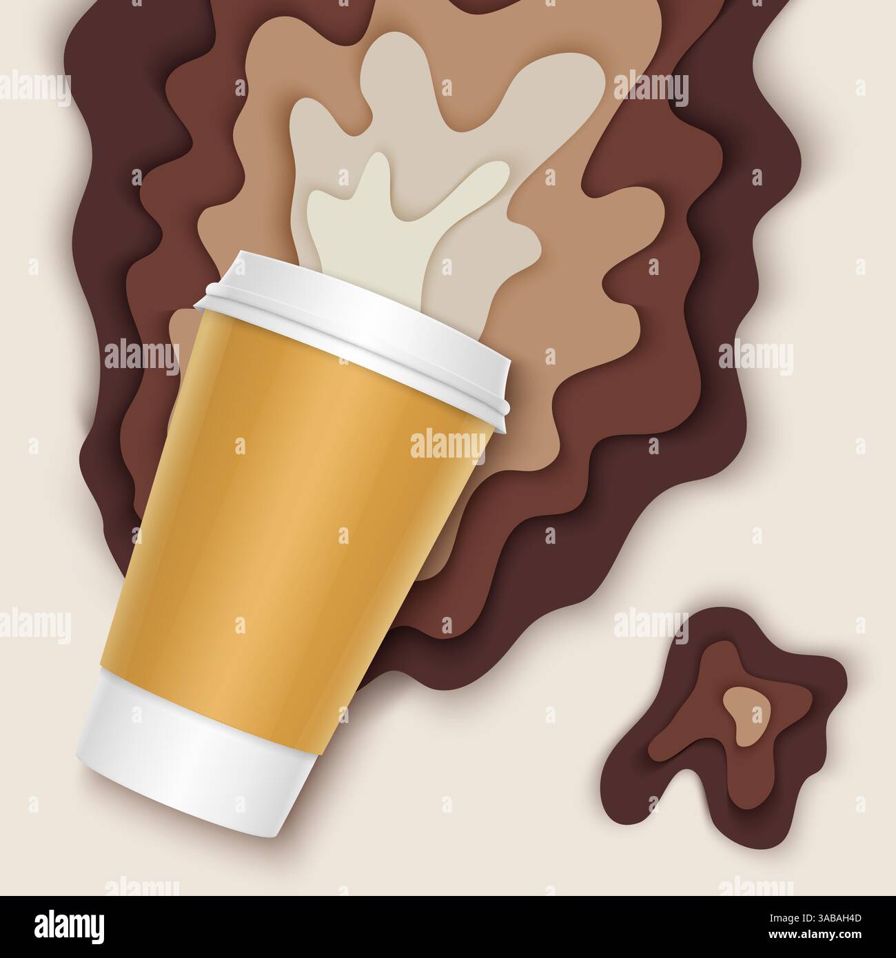 Coffee cup with papercut coffee splashes and shadows. Spilled coffee ...