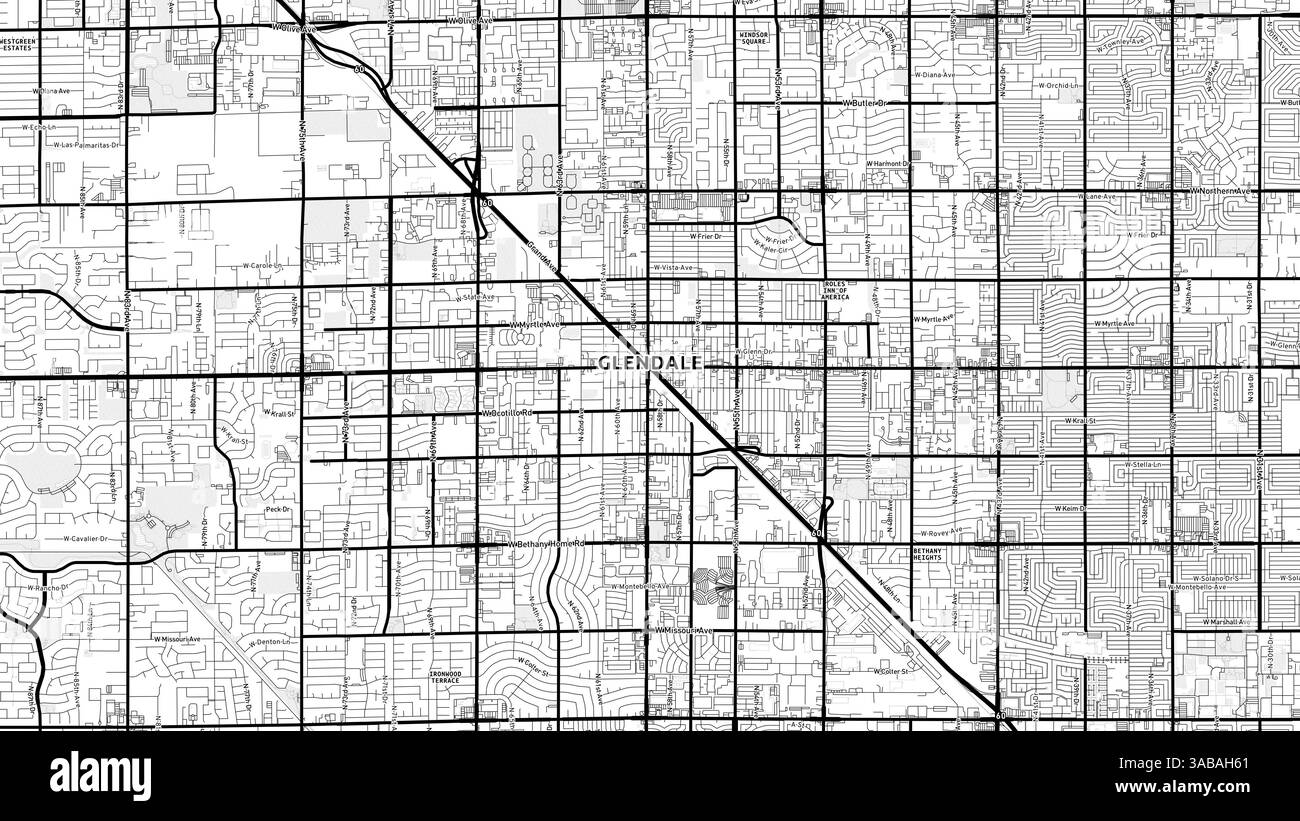 Minimalist Glendale Street Map with Labels and Neighborhoods with many ...