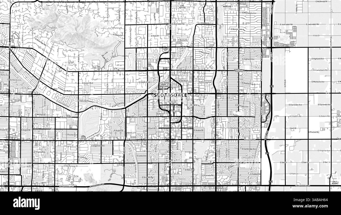 Minimalist Scottsdale Street Map with Labels and Neighborhoods with ...