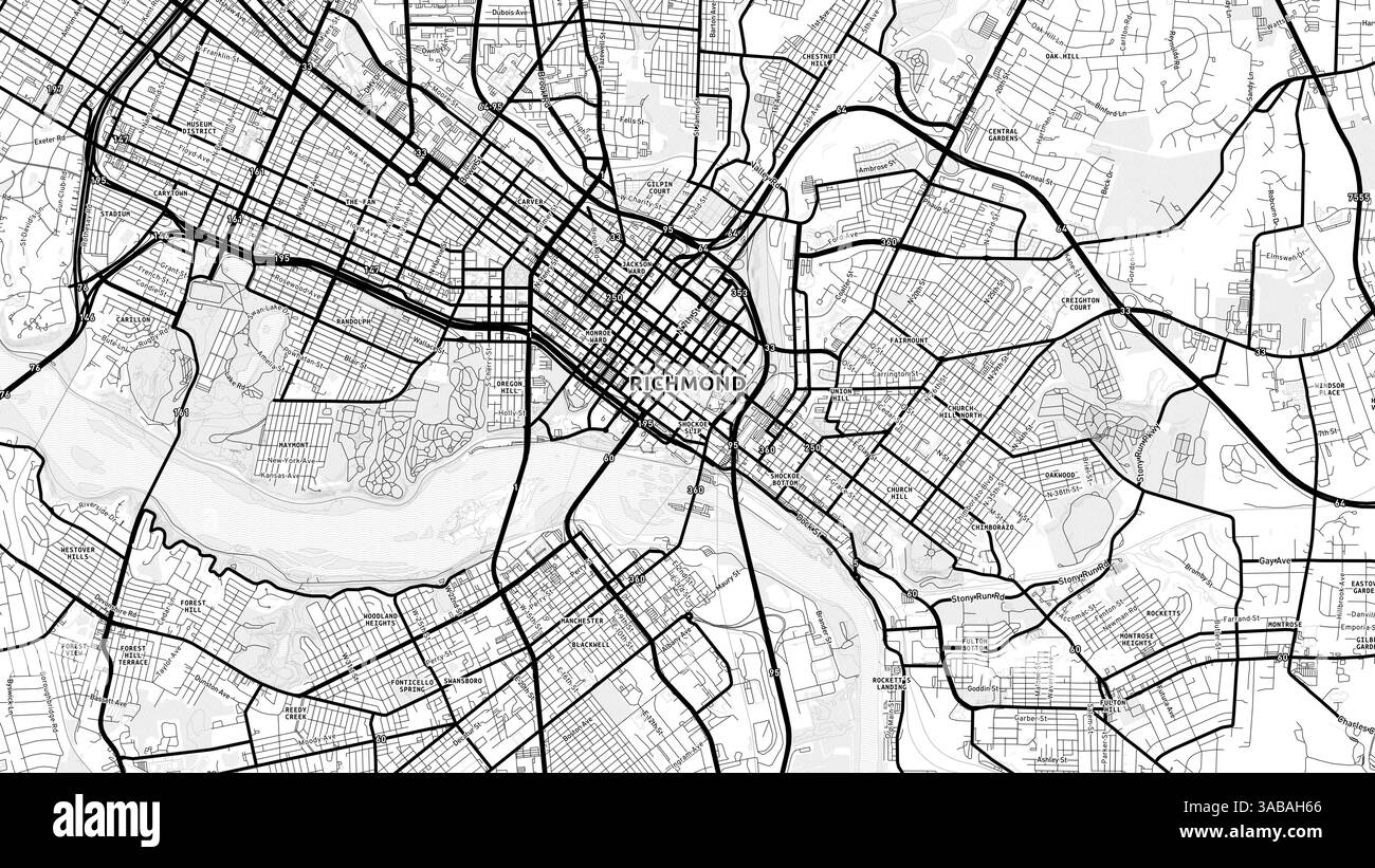 Minimalist Richmond Street Map with Labels and Neighborhoods with many ...