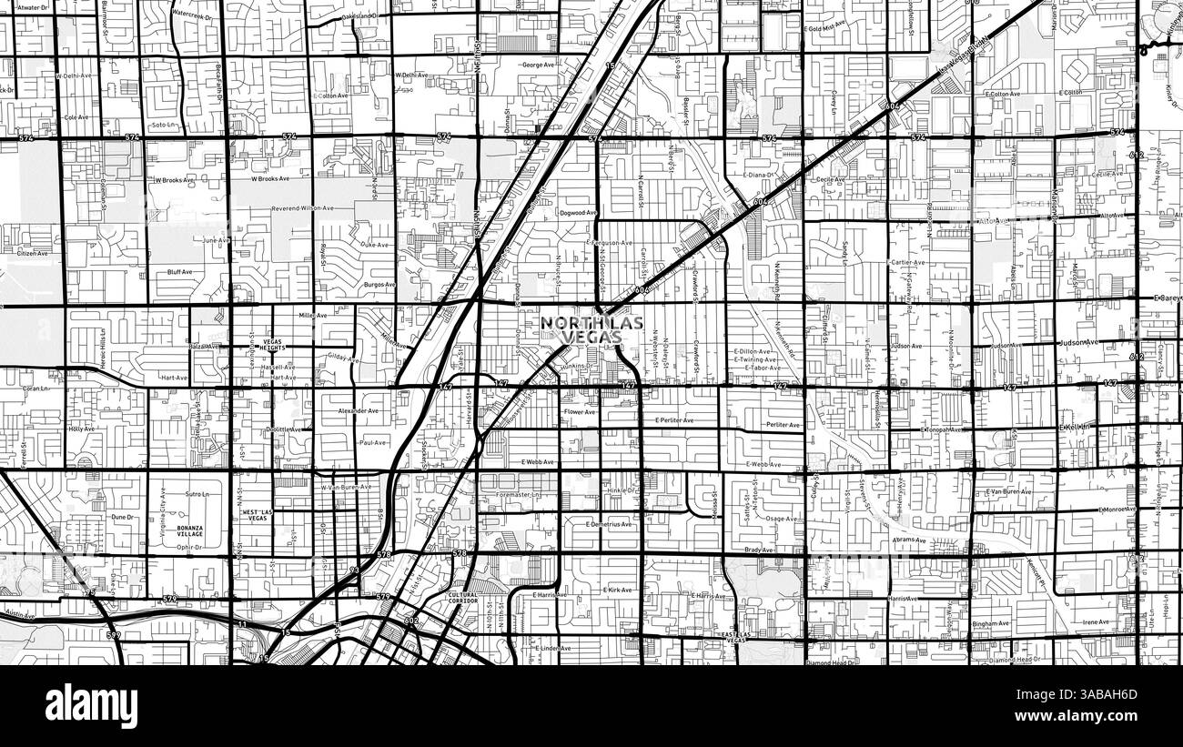 Minimalist North Las Vegas Street Map with Labels and Neighborhoods ...