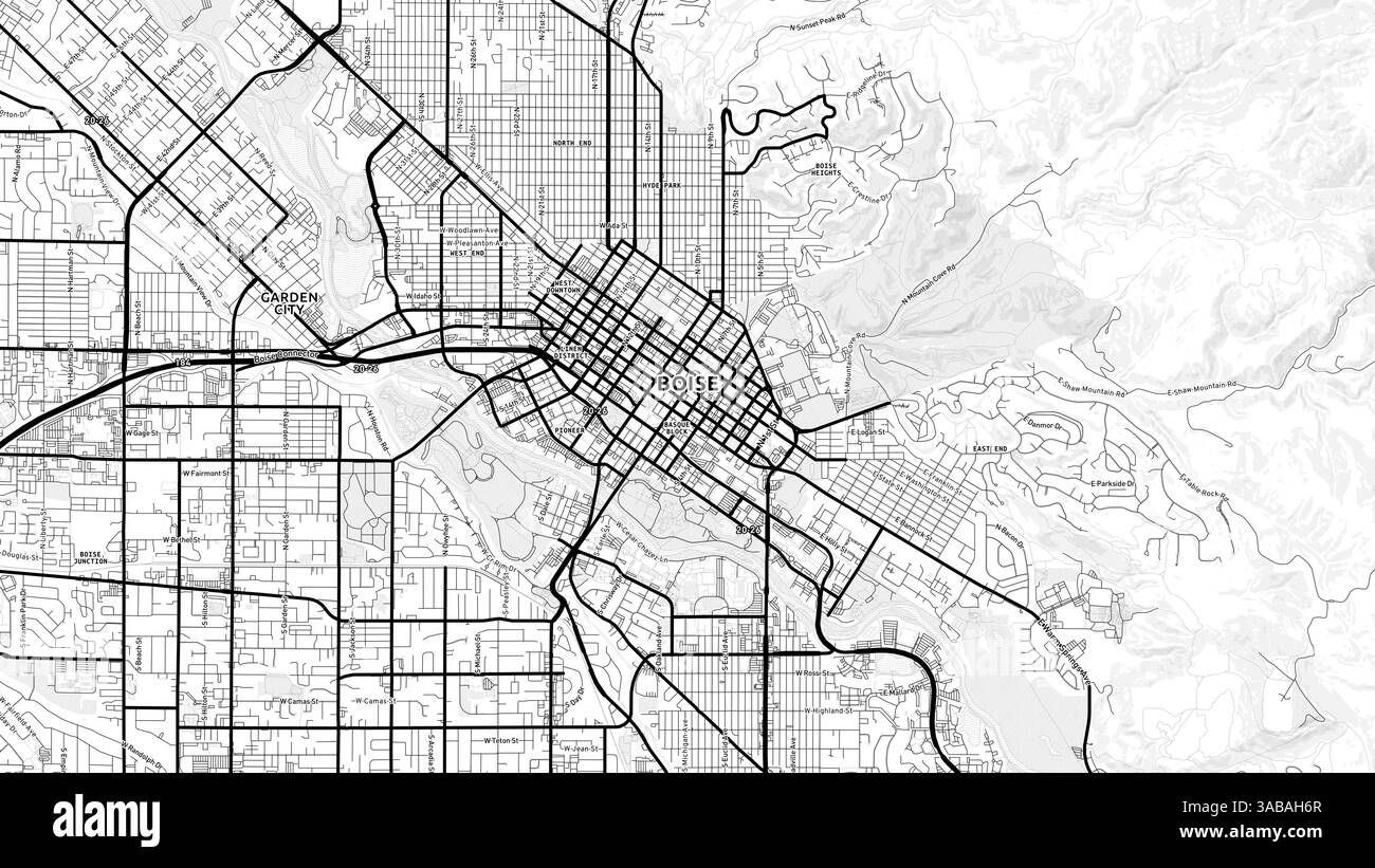 Minimalist Boise Street Map with Labels and Neighborhoods with many ...