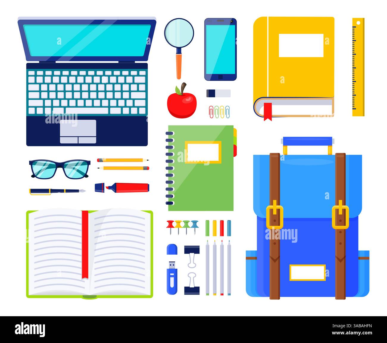 Education elements vector illustration. School stationery and supplies ...