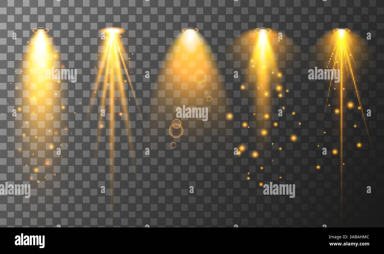 Collection of different vertical yellow flare light effects. Lens ...
