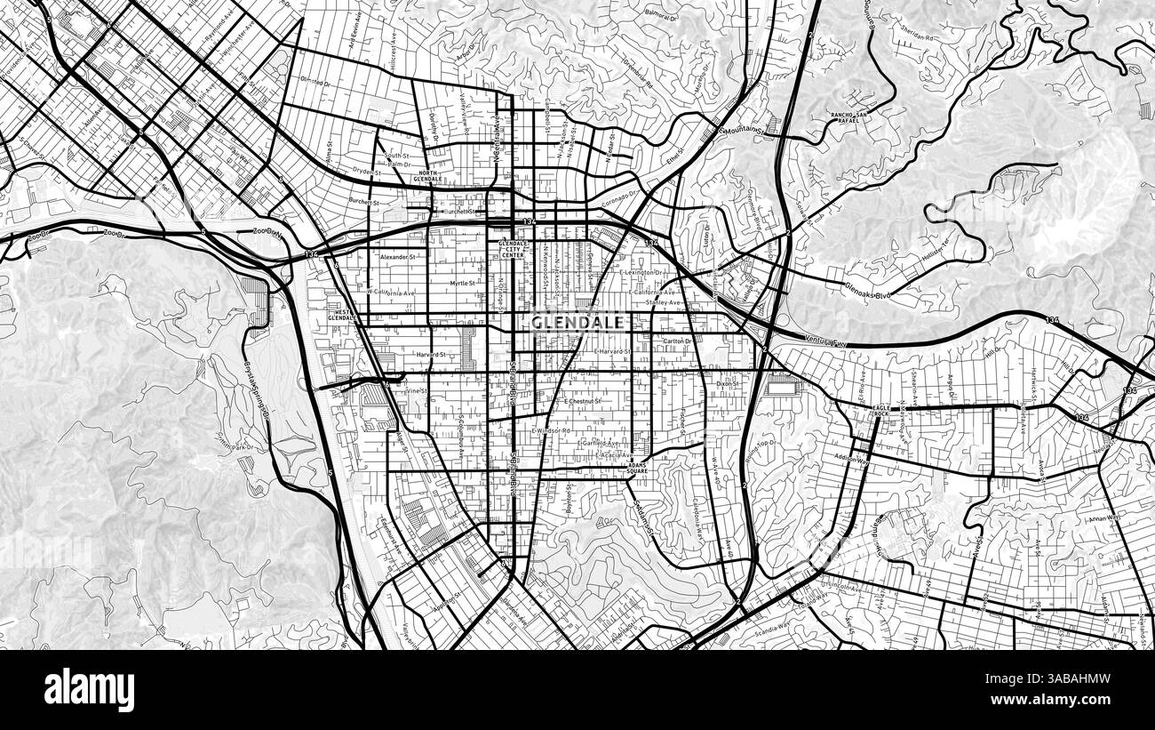 Minimalist Glendale Street Map with Labels and Neighborhoods with many ...