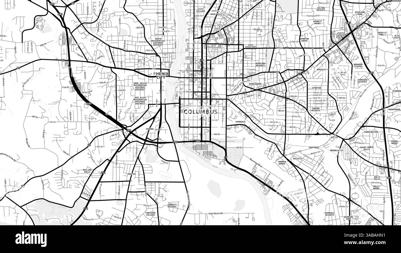 Minimalist Columbus Street Map with Labels and Neighborhoods with many ...