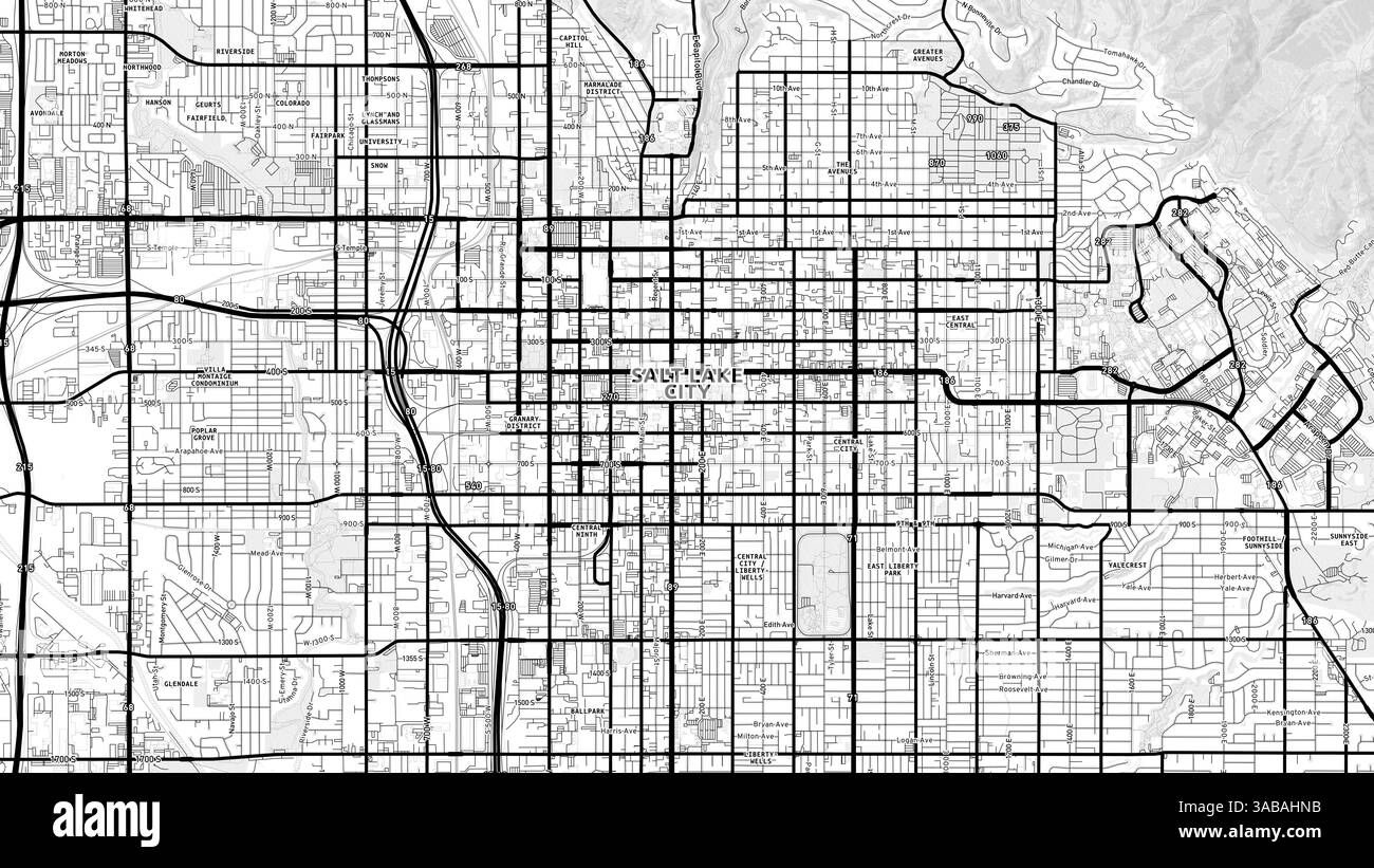 Minimalist Salt Lake City Street Map with Labels and Neighborhoods with ...