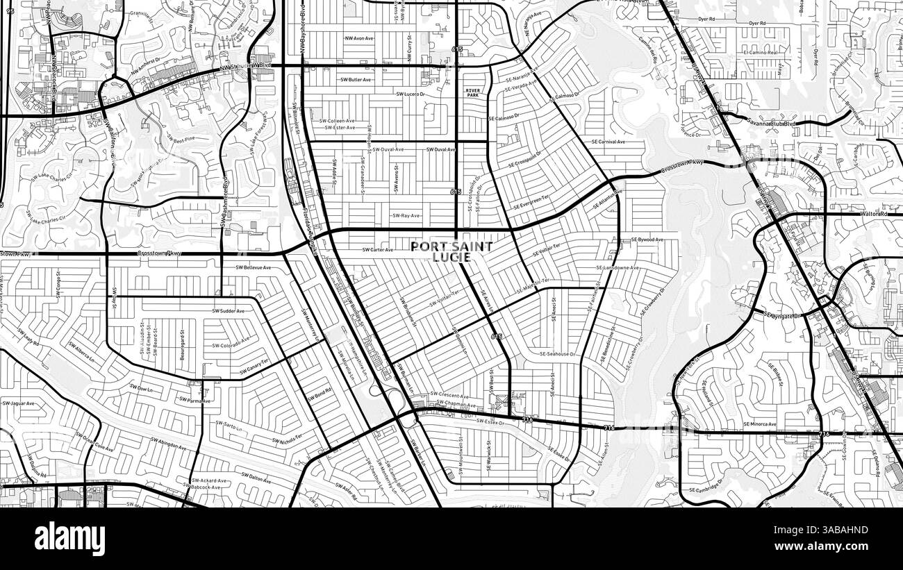 Minimalist Port St. Lucie Street Map with Labels and Neighborhoods with ...