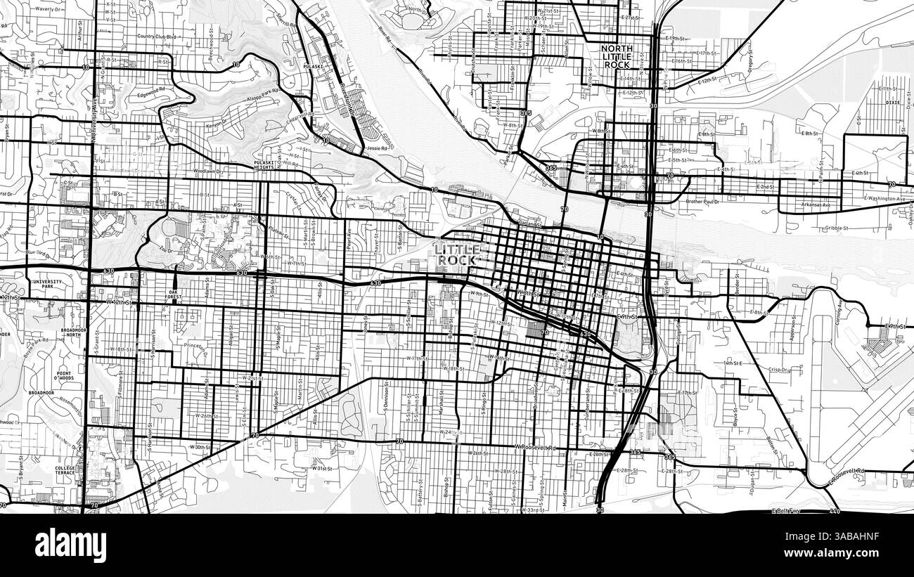 Minimalist Little Rock Street Map with Labels and Neighborhoods with ...