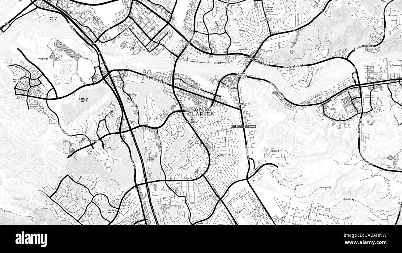 Minimalist Santa Clarita Street Map with Labels and Neighborhoods with ...