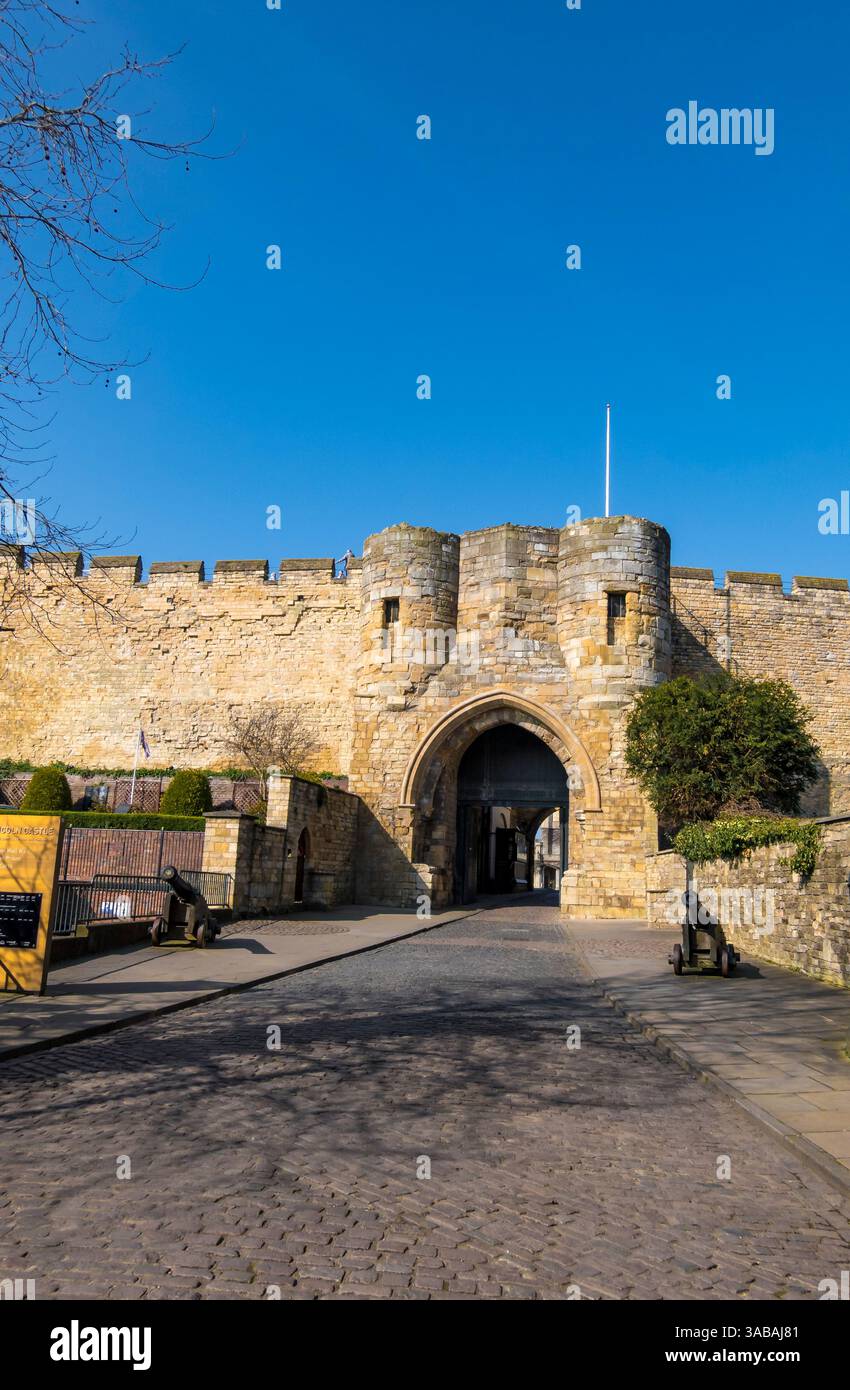 East Gate entrance to Lincoln Castle from Castle hill, Lincoln City ...