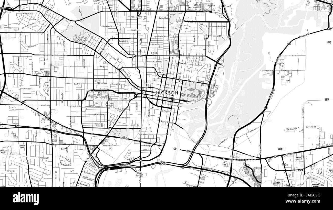 Minimalist Jackson Street Map with Labels and Neighborhoods with many ...