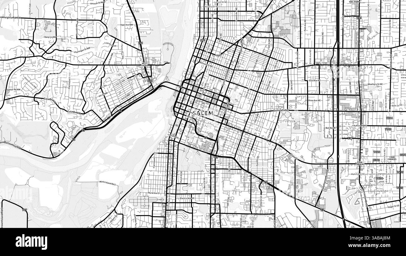 Minimalist Salem Street Map with Labels and Neighborhoods with many ...
