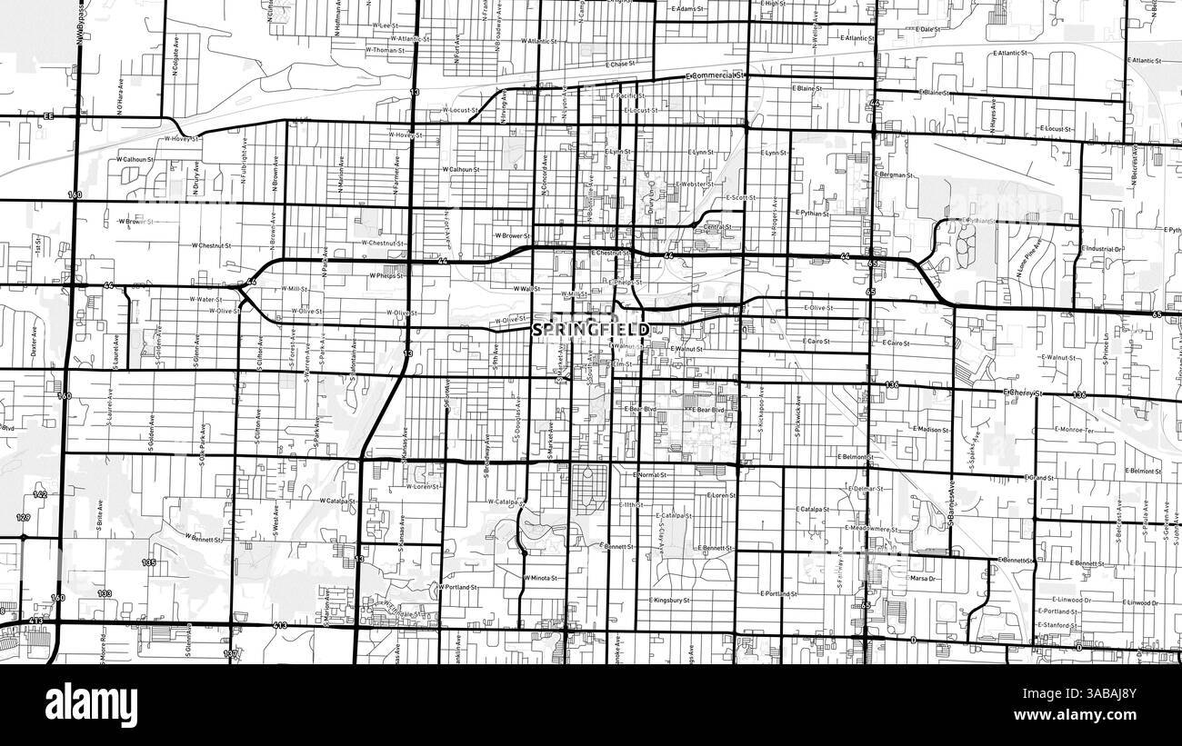 Minimalist Springfield Street Map with Labels and Neighborhoods with ...