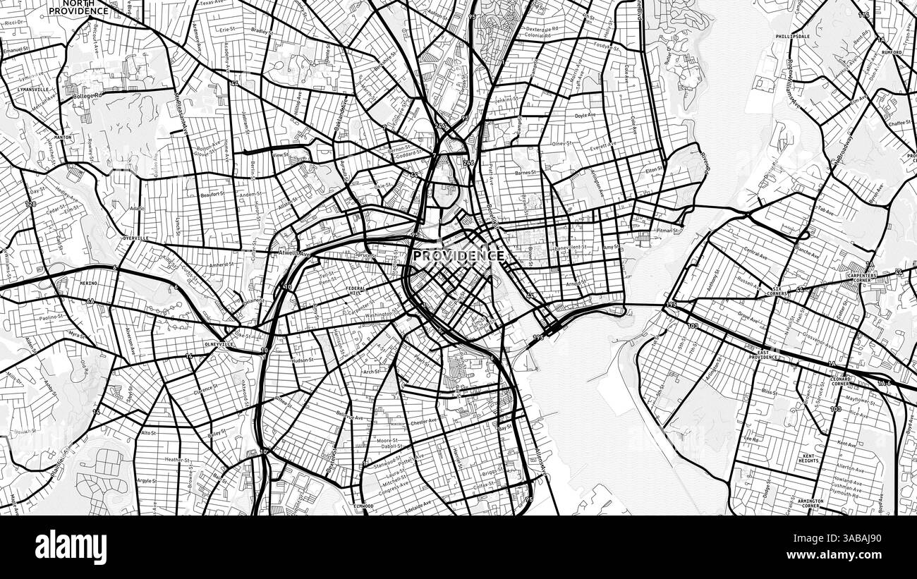 Minimalist Providence Street Map with Labels and Neighborhoods with ...