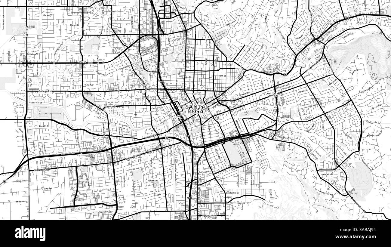 Minimalist Santa Rosa Street Map with Labels and Neighborhoods with ...