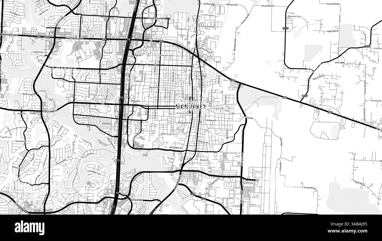 Minimalist McKinney Street Map with Labels and Neighborhoods with many ...