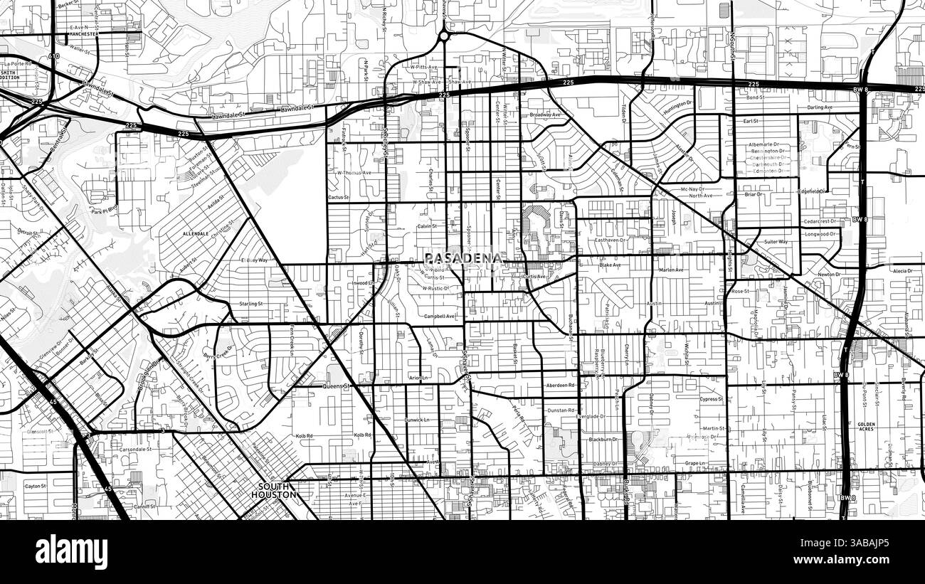 Minimalist Pasadena Street Map with Labels and Neighborhoods with many ...