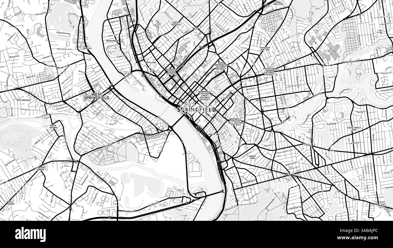 Minimalist Springfield Street Map with Labels and Neighborhoods with ...