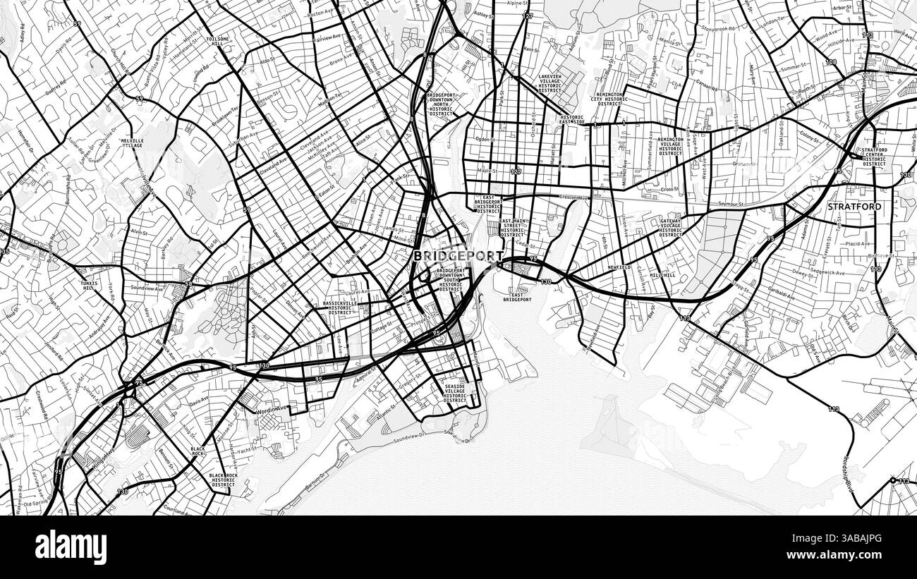 Minimalist Bridgeport Street Map with Labels and Neighborhoods with ...