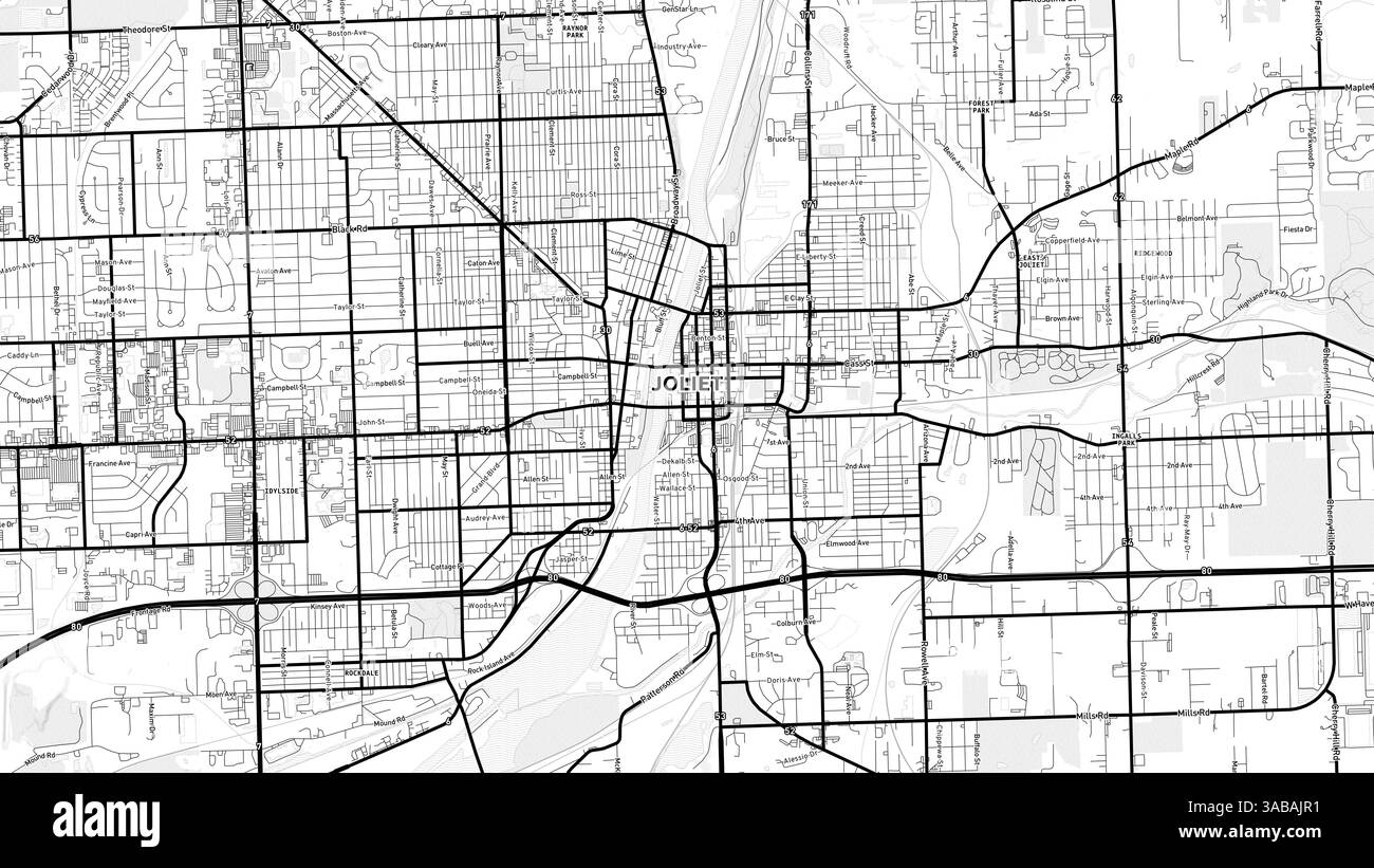 Minimalist Joliet Street Map with Labels and Neighborhoods with many ...