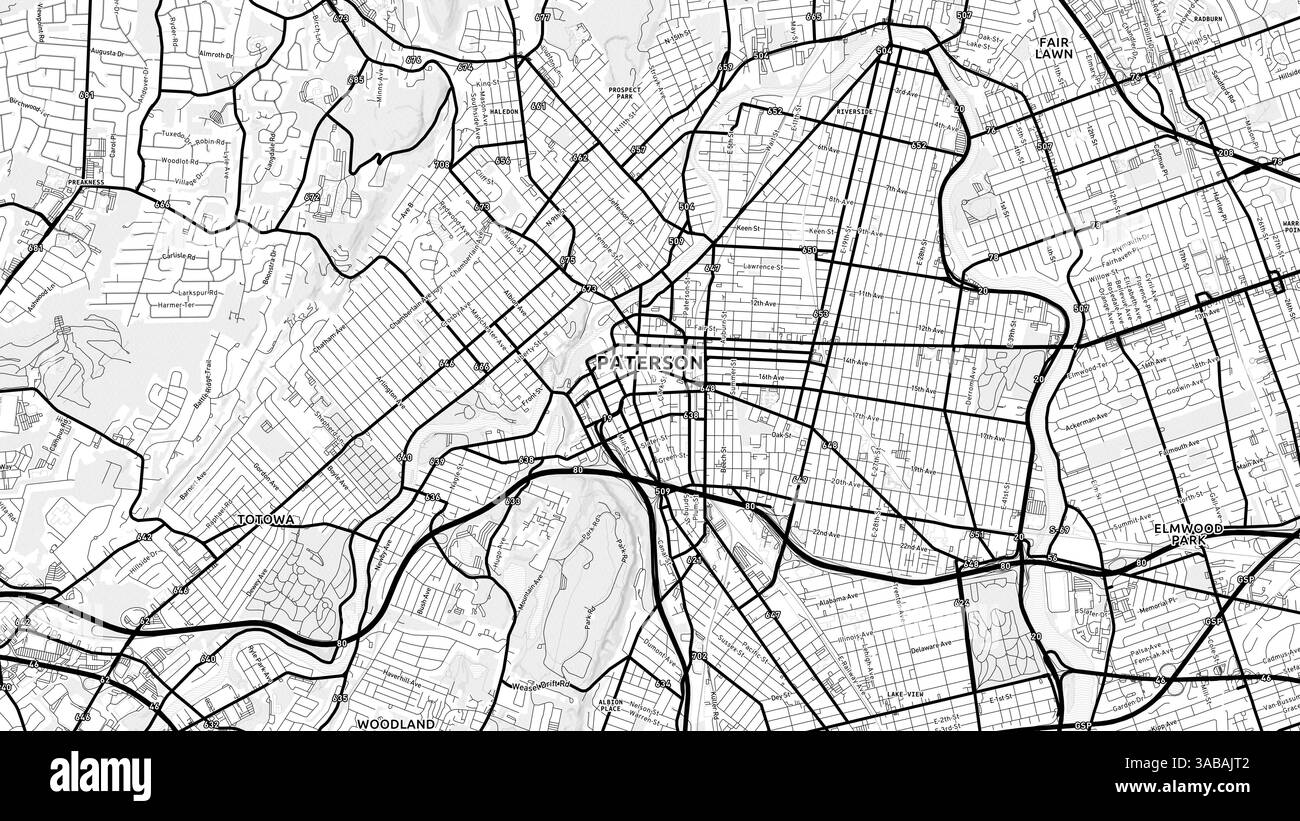 Minimalist Paterson Street Map with Labels and Neighborhoods with many ...