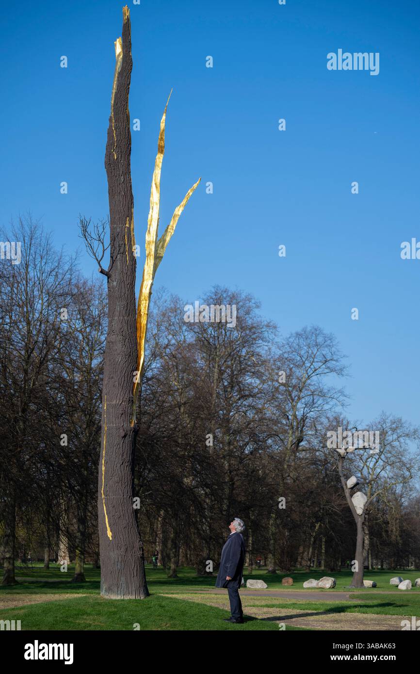 London, UK. 2 April 2025. Giuseppe Penone, with ‘Albero folgorato ...