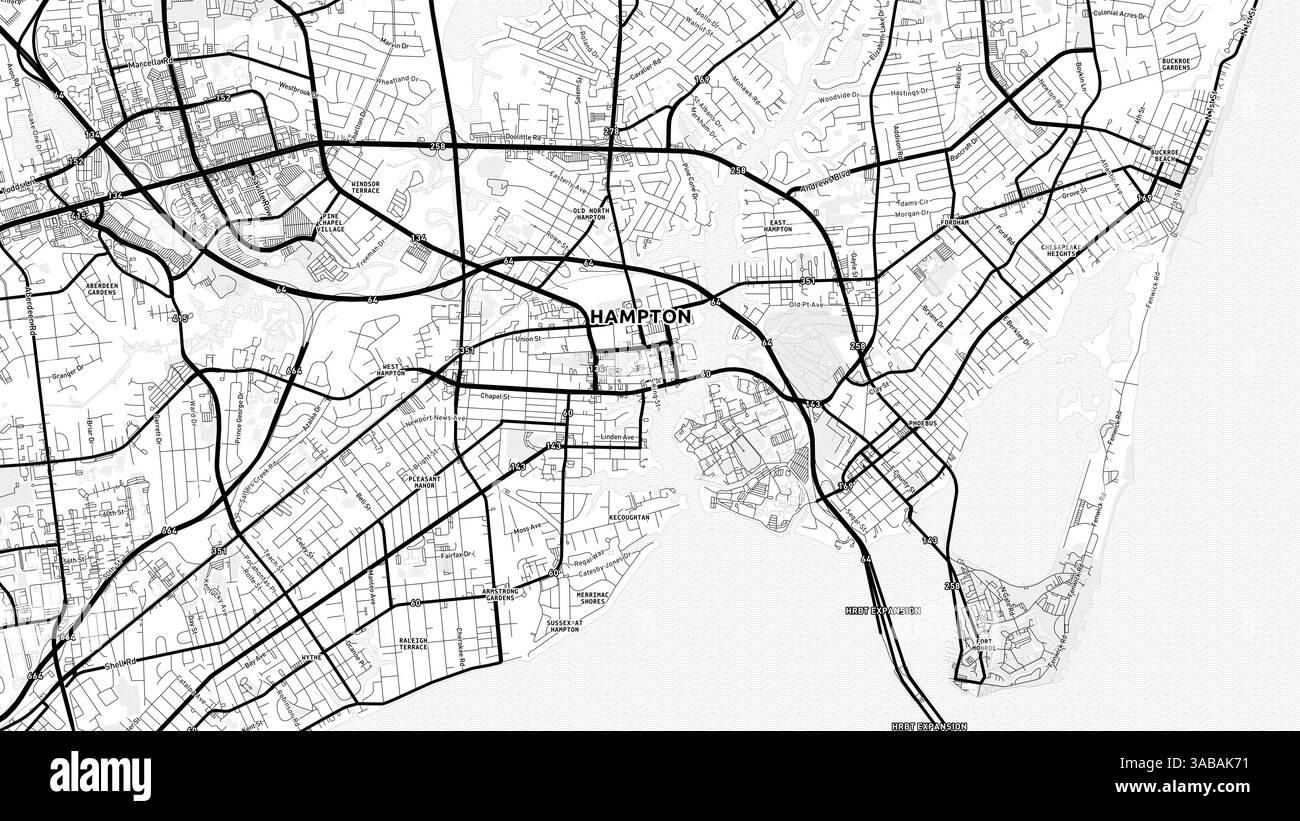 Minimalist Hampton Street Map with Labels and Neighborhoods with many ...