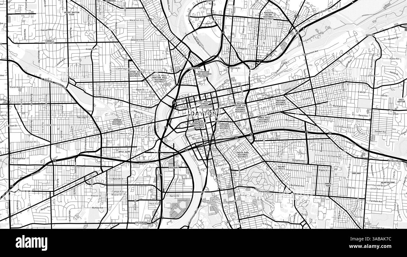 Minimalist Dayton Street Map with Labels and Neighborhoods with many ...
