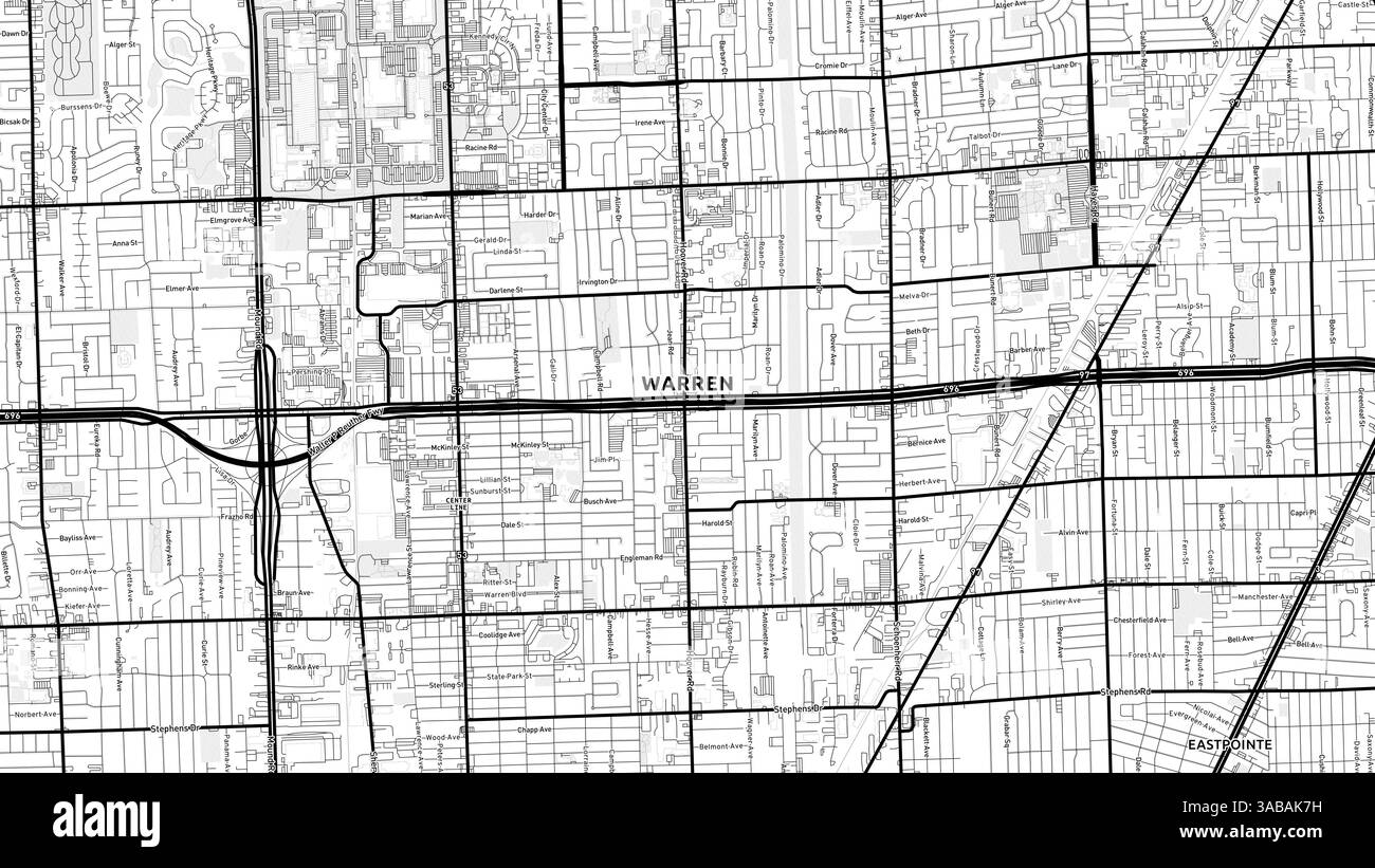 Minimalist Warren Street Map with Labels and Neighborhoods with many ...