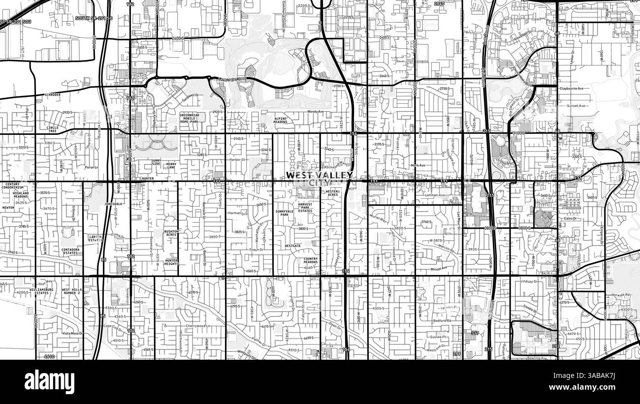 Minimalist West Valley City Street Map with Labels and Neighborhoods ...