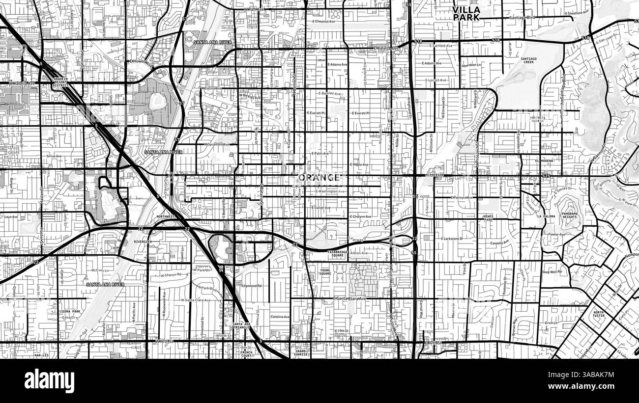 Minimalist Orange Street Map with Labels and Neighborhoods with many ...