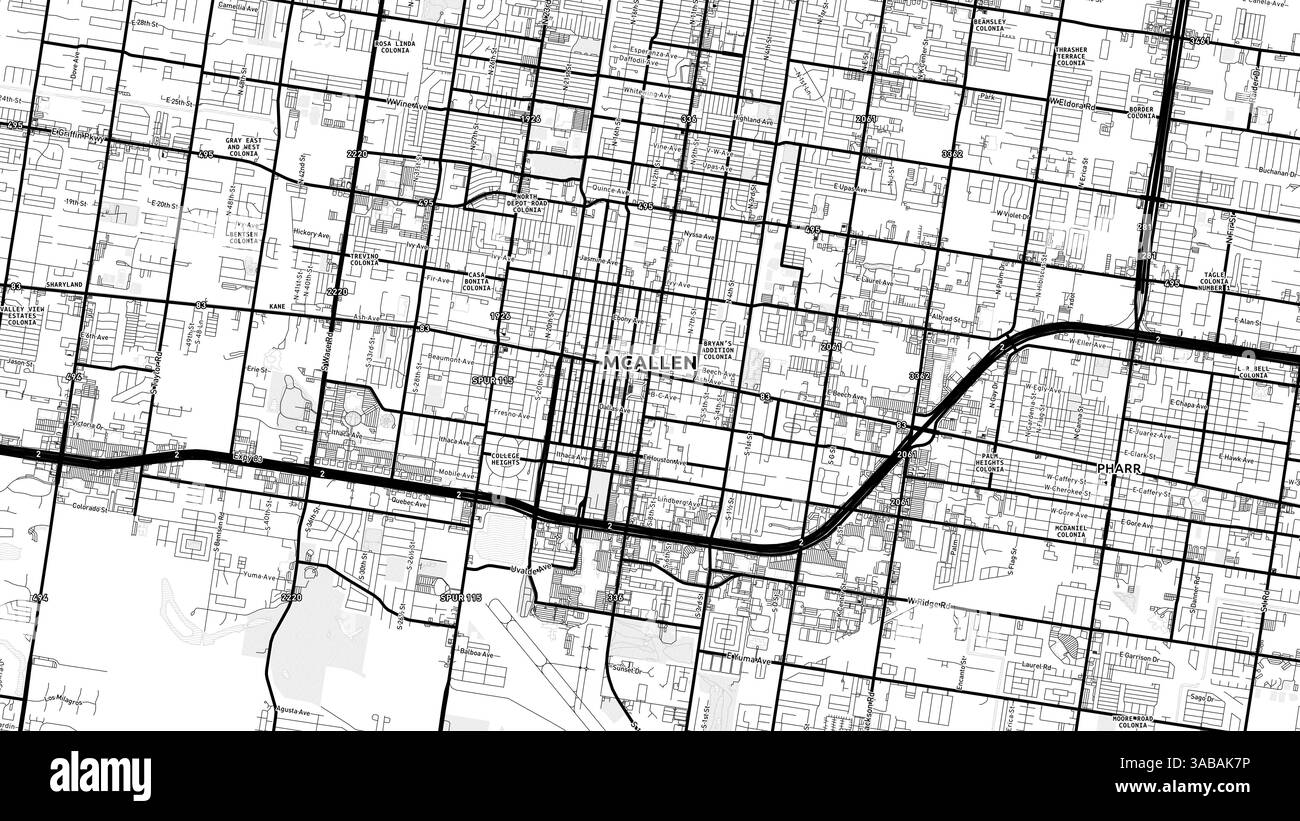 Minimalist McAllen Street Map with Labels and Neighborhoods with many ...