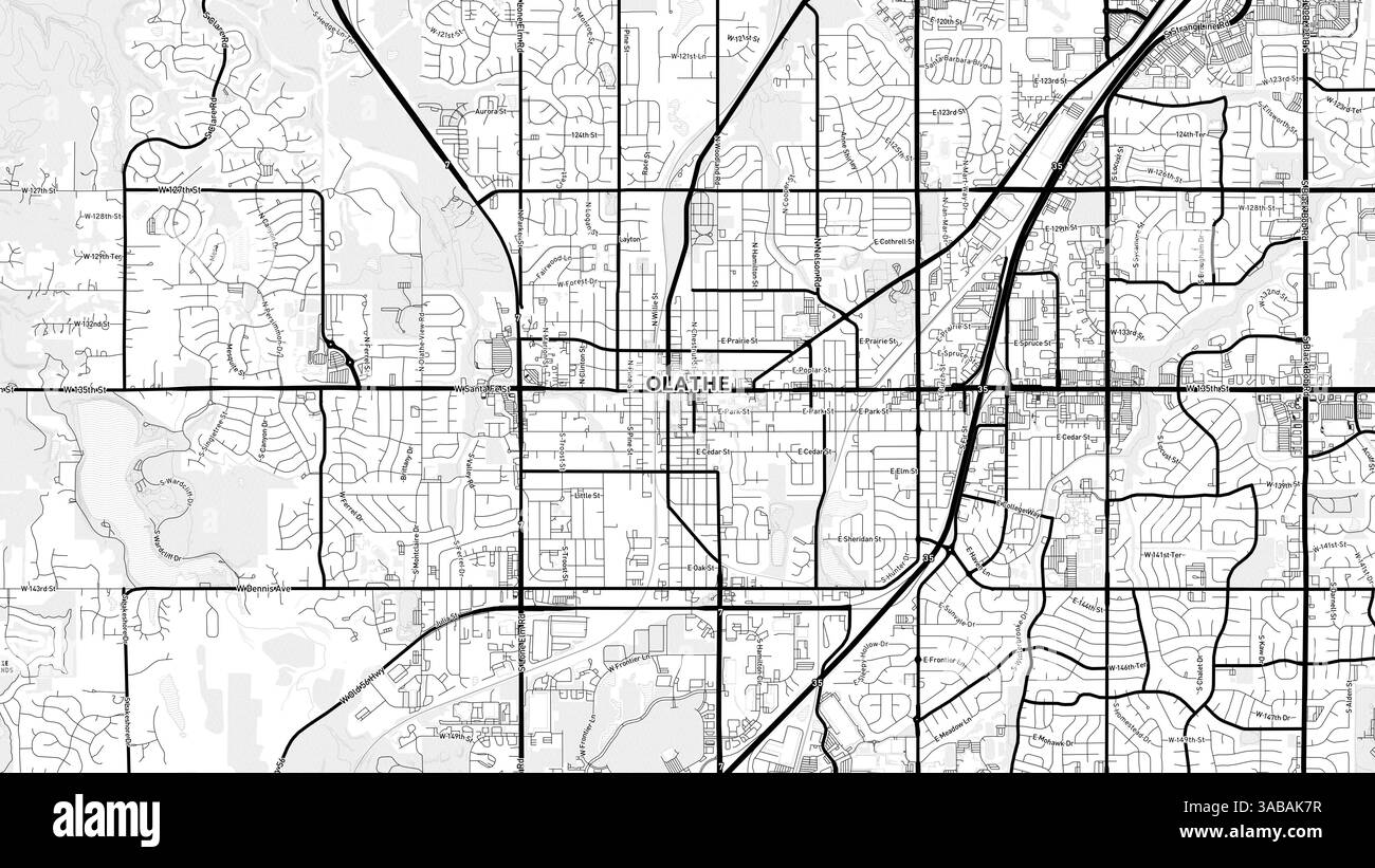 Minimalist Olathe Street Map with Labels and Neighborhoods with many ...