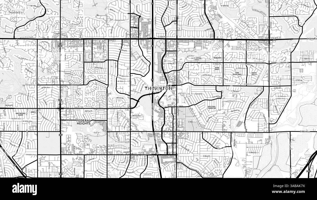 Minimalist Thornton Street Map with Labels and Neighborhoods with many ...