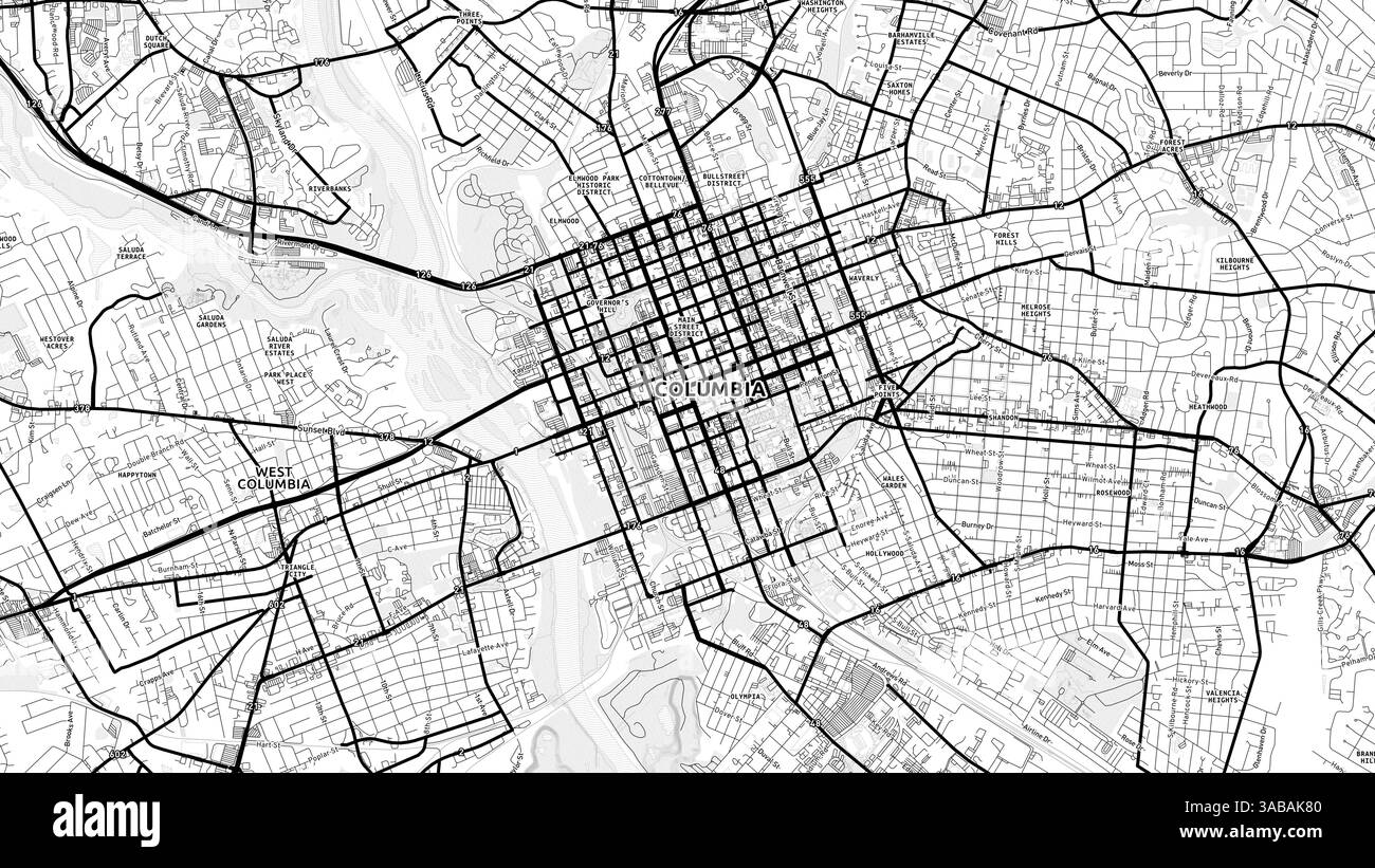 Minimalist Columbia Street Map with Labels and Neighborhoods with many ...