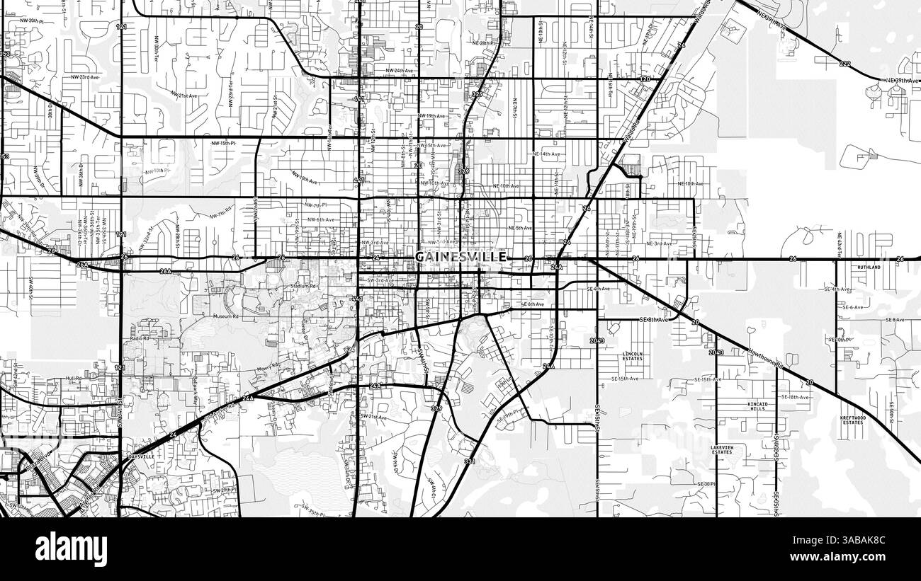 Minimalist Gainesville Street Map with Labels and Neighborhoods with ...